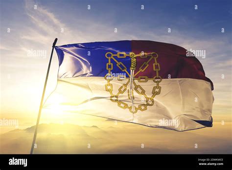 Santiago Rodriguez Province Of Dominican Republic Flag Waving Sunrise