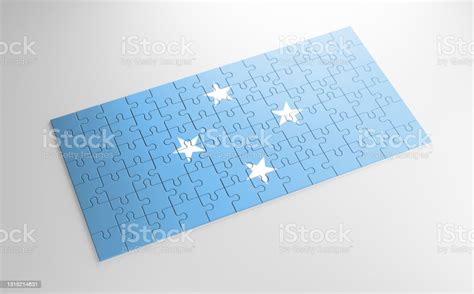 미크로네시아 의 국기의 인쇄와 직소 퍼즐 흰색 배경에 고립 된 퍼즐의 조각 성취와 완벽한 개념 국가 무결성의 상징 3d 일러스트레이션 개념에 대한 스톡 사진 및 기타 이미지