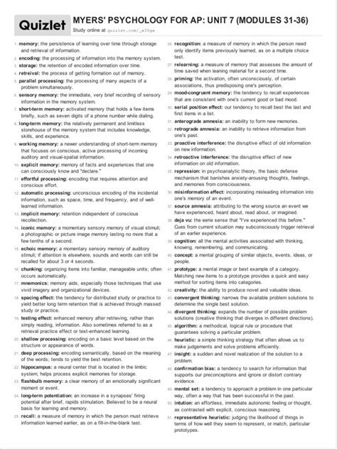 Vocabulary Unit 7 Pdf Memory Recall Memory