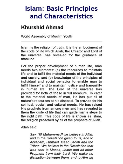 Islam Basic Principles And Characteristics Pdf Prophets And