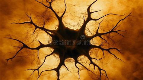 Abstract Neuron Cell Artistic Render Golden Hues Royalty Free Image