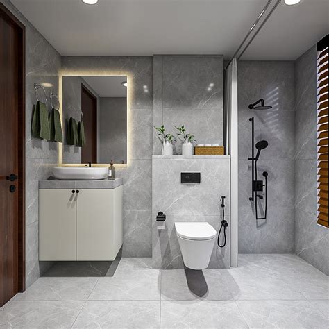 Bathroom Design With Contemporary Marble Tiles And Floating Vanity