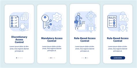 Types Of Access Control Light Blue Onboarding Mobile App Screen Walkthrough 4 Steps Editable