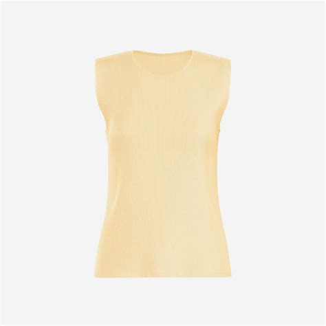 W 플리츠 플리즈 이세이 미야케 미스트 에이프릴 슬리브리스 탑 크림 Pleats Please Issey Miyake