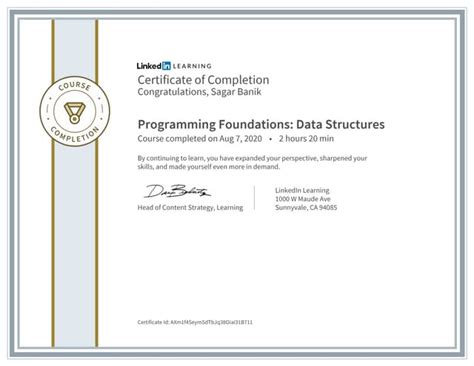 Certificate Ofcompletion Programming Foundations Data Structures Ppt