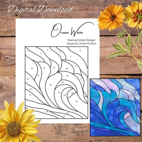 Ocean Stained Glass Design Pattern Summer Solstice” Beach Scene
