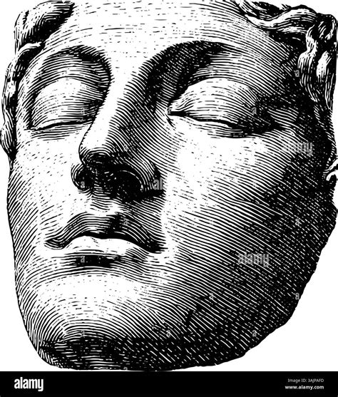 Intricate Black And White Engraving Of A Classical Greek Sculpture Face Stock Vector Image And Art