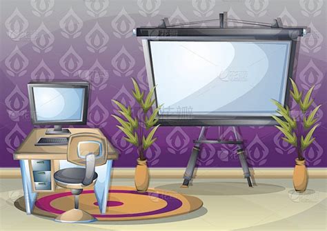 卡通矢量插图室内教室与分离的层素材 花瓣网