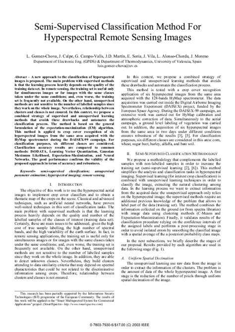 Pdf Semi Supervised Classification Method For Hyperspectral Remote Sensing Images
