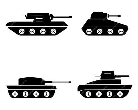 군사 탱크 실루엣 아이콘 기갑 차량 힘 그림 무장된 기계 무기 아이콘 탱크 군대 프리미엄 벡터