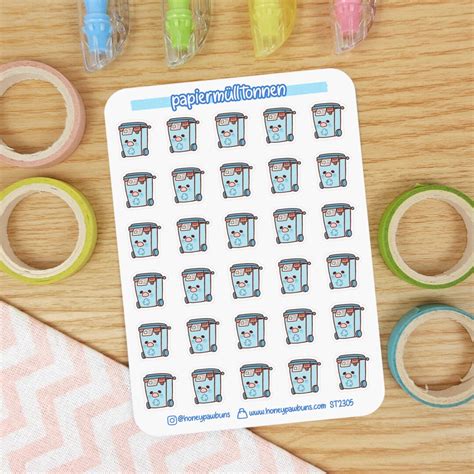 Paper Garbage Can Sticker Sheet Kawaii Trash Can Journal Stickers For