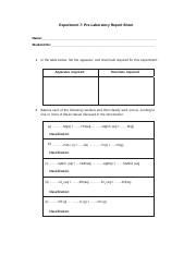 Experiment Pre Lab Report PDF Experiment Pre Laboratory Report Sheet Name Babe No