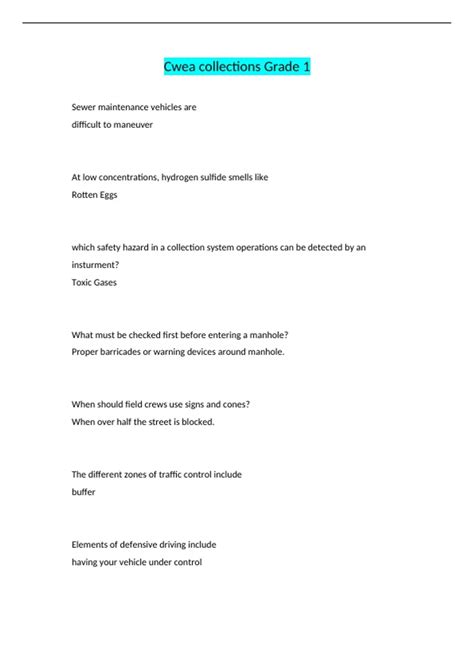 CWEA Collections System Maintenance Grade Questions And Answers Cwea Stuvia US