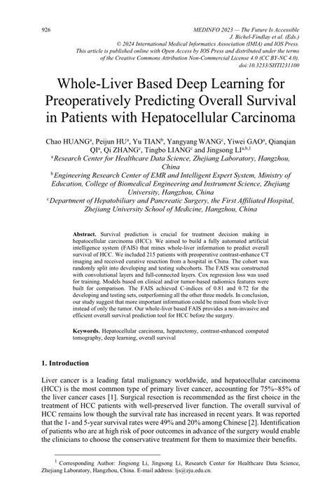 Pdf Whole Liver Based Deep Learning For Preoperatively Predicting Overall Survival In Patients