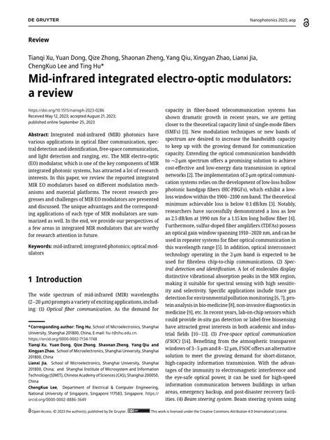 Pdf Mid Infrared Integrated Electro Optic Modulators A Review