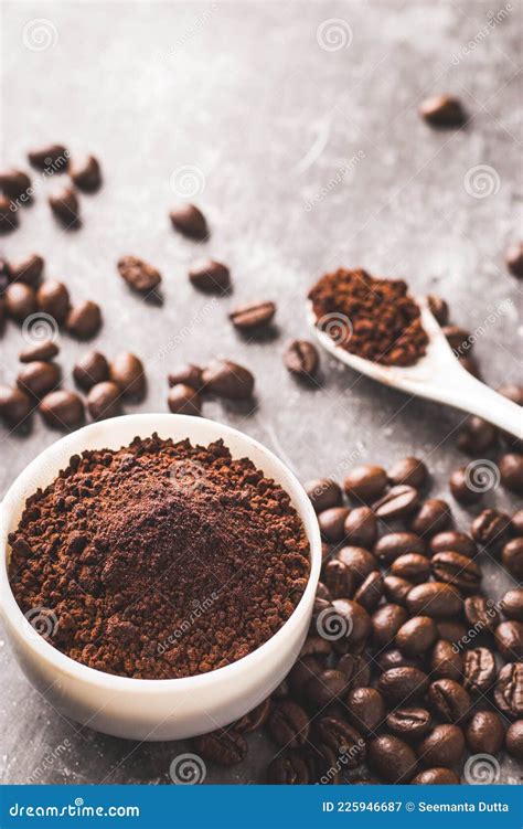 Coffee Beans And Powder With Textured Background Stock Image Stock