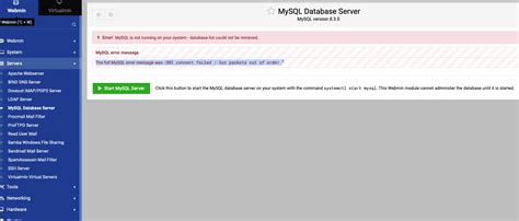 MYSQL ERROR DBD Mysql Perl Packets Out Of Order Virtualmin