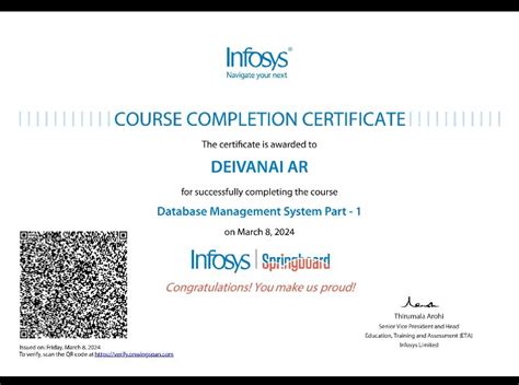 Deivanai Ar On Linkedin Dbms Part 1 Infosys Certificate