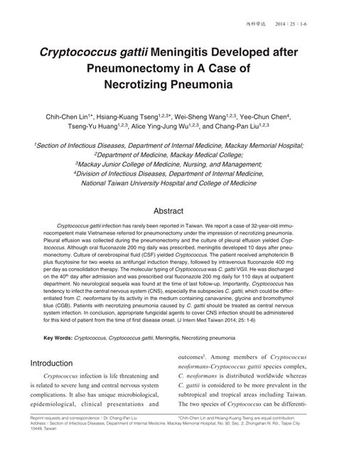 Pdf Cryptococcus Gattii Meningitis Developed After Pneumonectomy In A Case Of Necrotizing