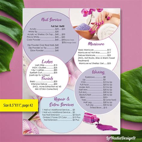 Custom Nail Salon Menu 4 Page Price List Printable Pdf Etsy