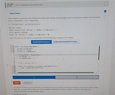 Solved Jump To Level 1 Define A Default Constructor That