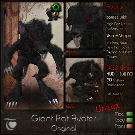 Second Life Marketplace Giant Rat Avatar Slx