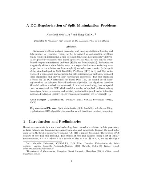 Pdf A Dc Regularization Of Split Minimization Problems