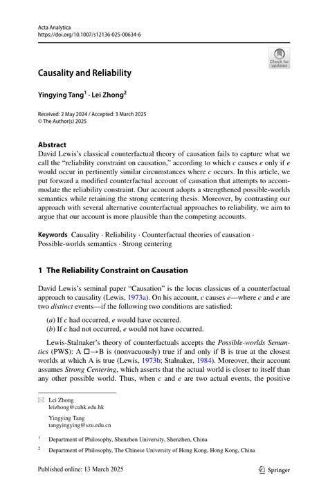 Pdf Causality And Reliability