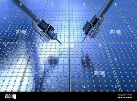 automation industry with 3d rendering robot assembly line in solar