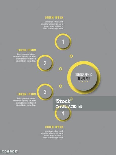 회색 배경의 4단계 세로 인포그래픽 템플릿입니다 텍스트 상자가 있는 최신 비즈니스 데이터 시각화 벡터 일러스트레이션을 쉽게 편집하고 사용자 정의할 수 있습니다 Eps 10