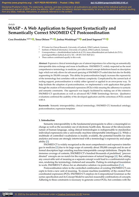 Pdf Wasp A Web Application To Support Syntactically And Semantically Correct Snomed Ct