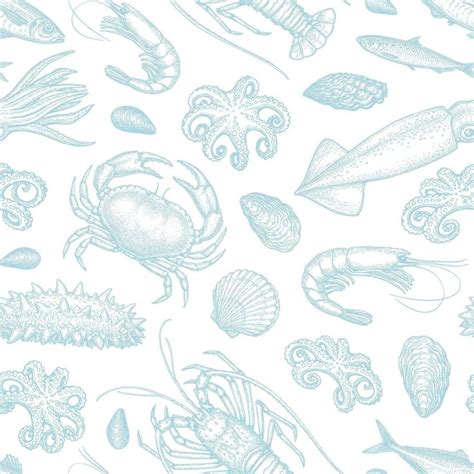 Blue Shellfish Peel And Stick Removable Wallpaper 7740 Etsy