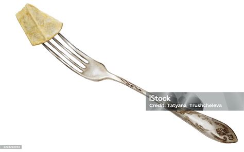 포크에 치즈 수채화 손으로 그린 이탈리아 치즈 흰색 배경에 클립 아트 음식입니다 레스토랑 메뉴 레시피 북 및 농장 유제품 포장에 이상적 건강한 생활방식에 대한 스톡 벡터