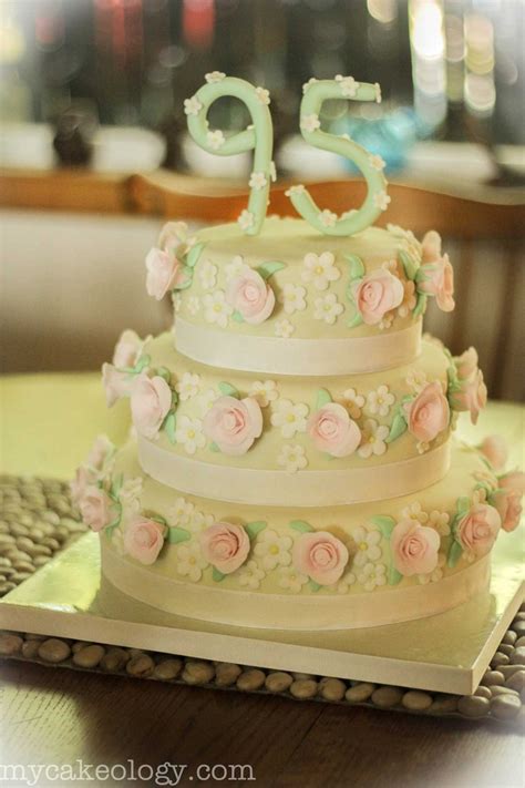95th Birthday Celebration Cake With Pink Flowers And Number 25