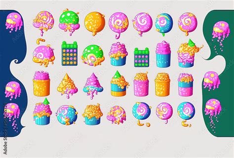 Candy Sprite Sheet And Candy Crush Style Generative Ai Stock Illustration
