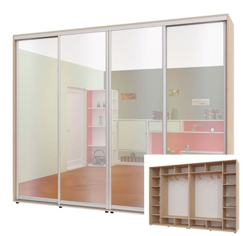 Шкаф купе четырехдверный Алекса 280 60 240 см Дуб молочный 4 двери Зеркало ШК 02 купить онлайн