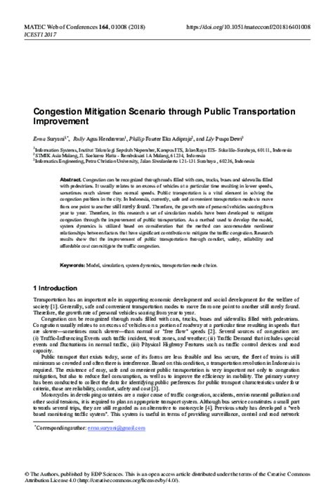Pdf Congestion Mitigation Scenario Through Public Transportation Improvement