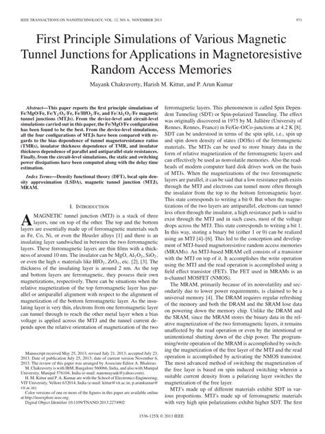 PDF First Principle Simulations Of Various Magnetic Tunnel Junctions For Applications In