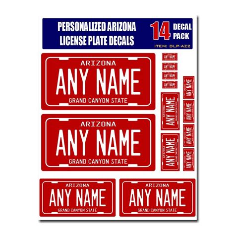 Personalized Arizona License Plate Decals Stickers Version 2 Sheet