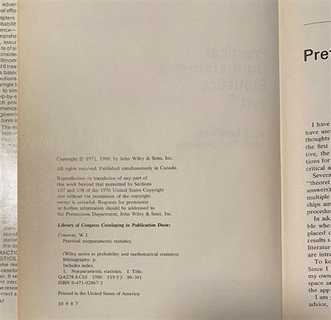 Practical Nonparametric Statistics Second Edition 2 Ed Conover 1980 John Wiley And Sons Hcdj W
