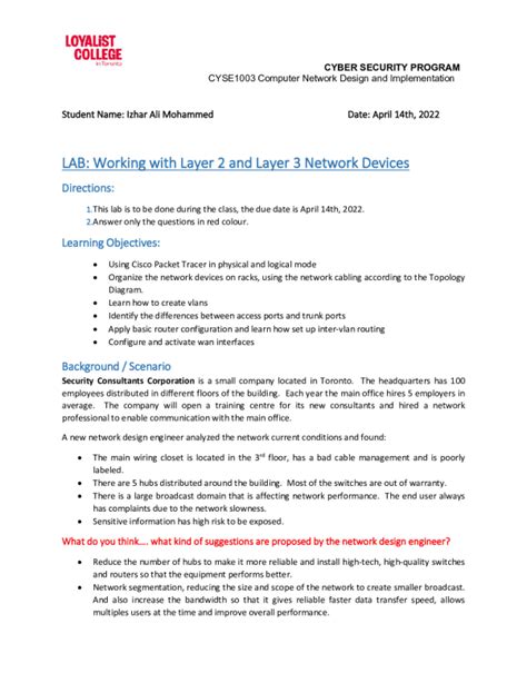 Lab Working With Layer 2 And Layer 3 Network Devices Centennial