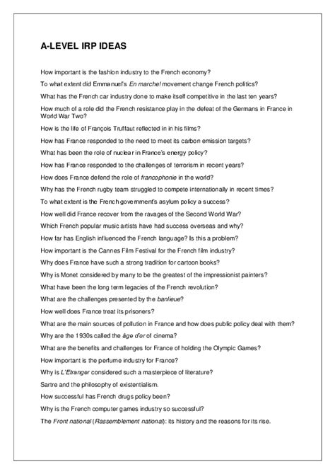 Doc A Level Irp Ideas