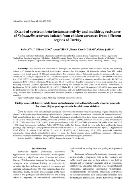 Pdf Extended Spectrum Beta Lactamase Activity And Multidrug Resistance Of Salmonella Serovars