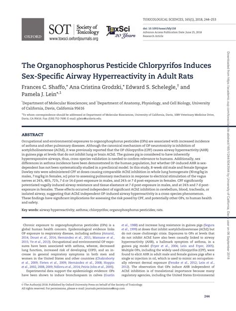 Pdf The Organophosphorus Pesticide Chlorpyrifos Induces Sex Specific Airway Hyperreactivity In