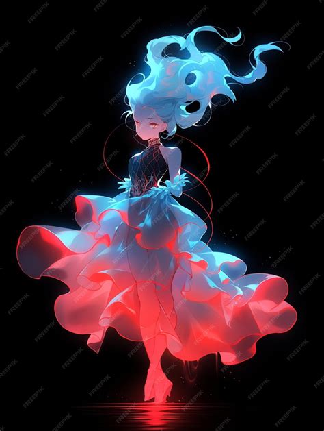 Premium Photo Anime Girl In A Blue Dress With A Red Light Generative Ai