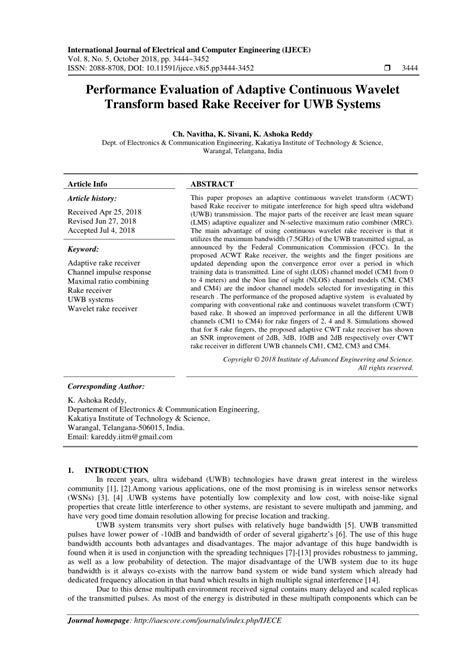 Pdf Performance Evaluation Of Adaptive Continuous Wavelet Transform Based Rake Receiver For