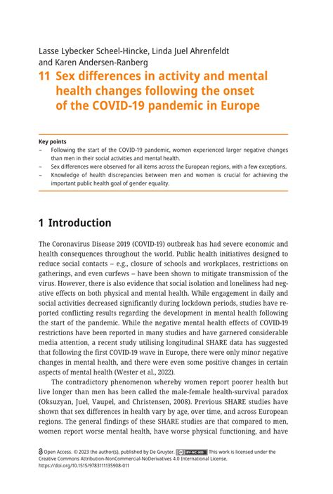 PDF Sex Differences In Activity And Mental Health Changes Following The Onset Of The COVID