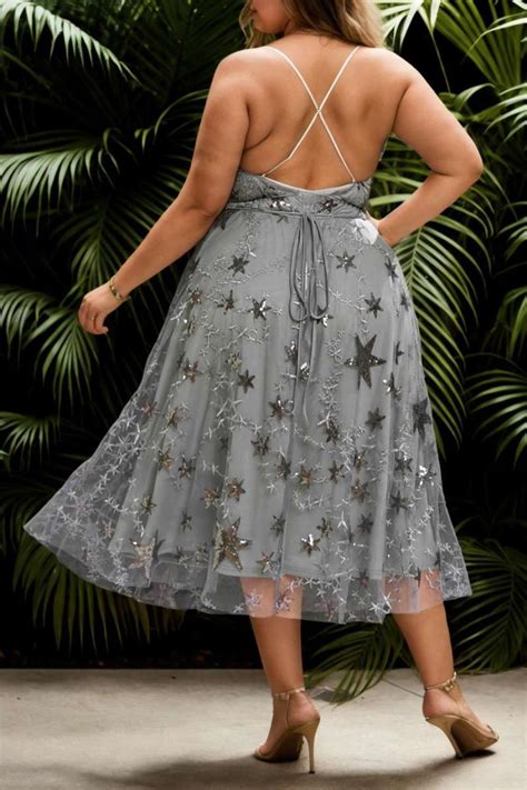 Meredyth Plus Size Stars Sequin Party Midi Dress Hello Curve