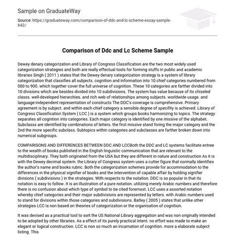 ⇉comparison Of Ddc And Lc Scheme Sample Essay Example Graduateway