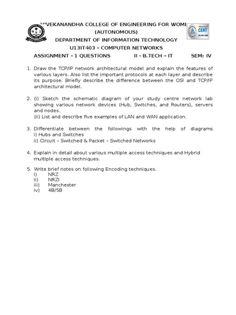 Computer Networks Assignment Questions Pdf